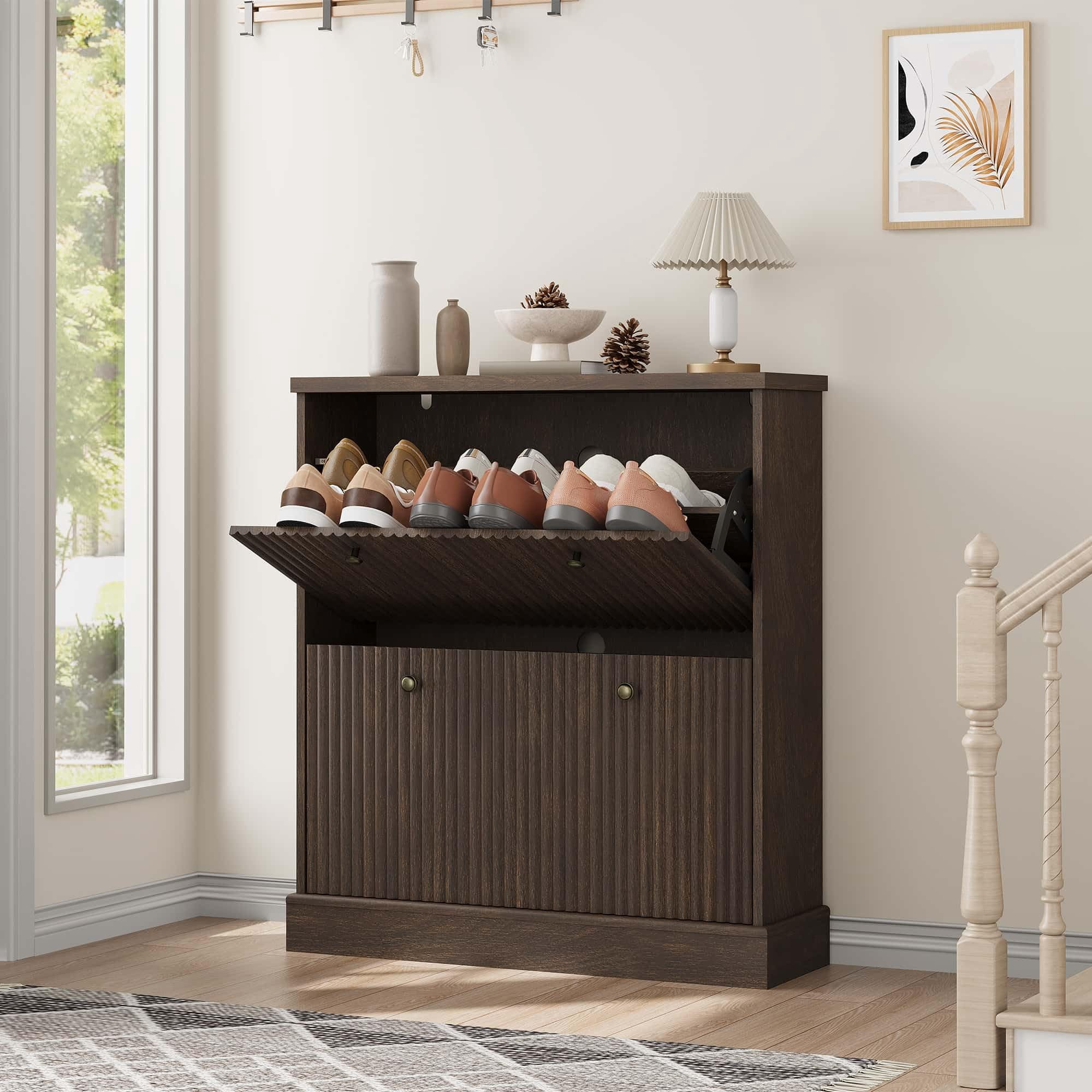 Click here for Beesclover Fluted Shoe Cabinet With 2 Flip Drawers... prices