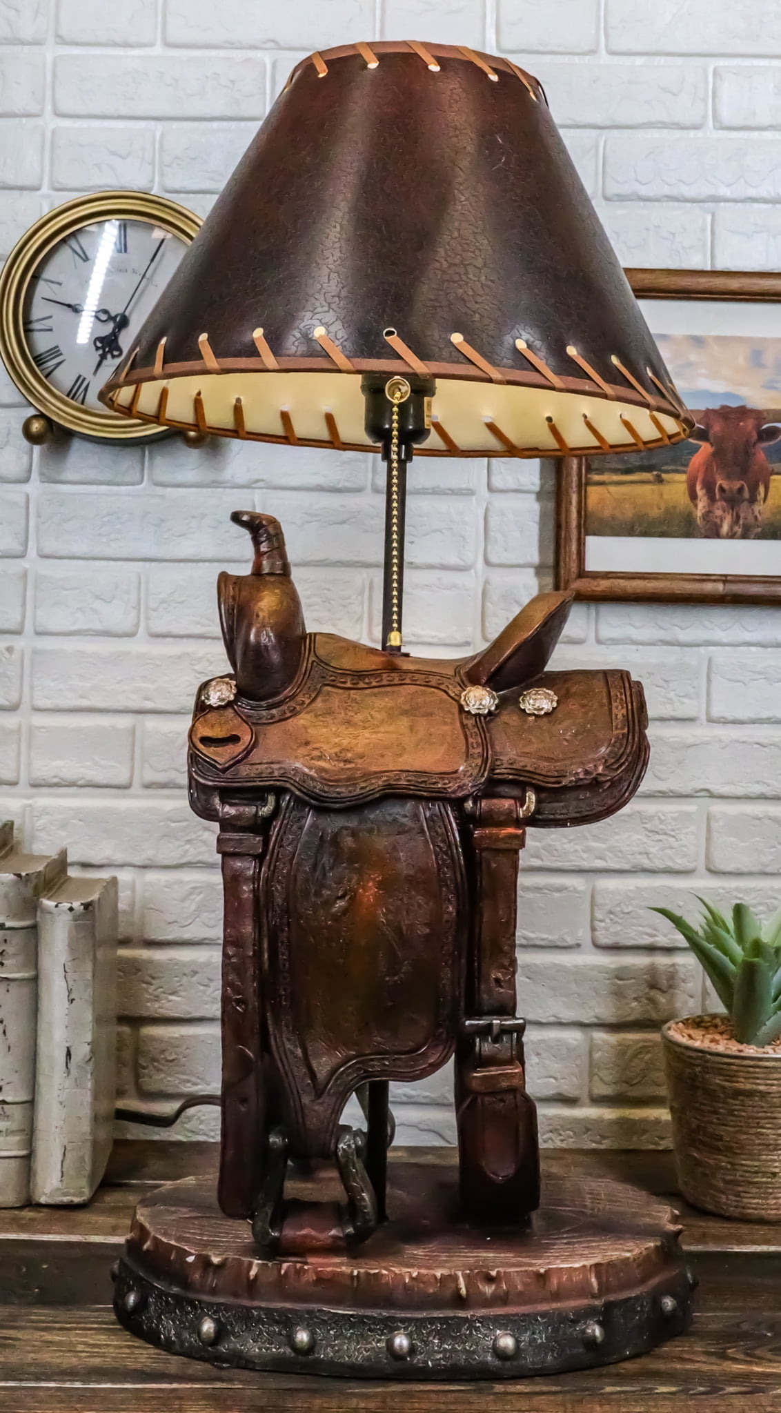 Western Cowboy Faux Tooled Leather Horse Saddle Conchos Buckles Table ...