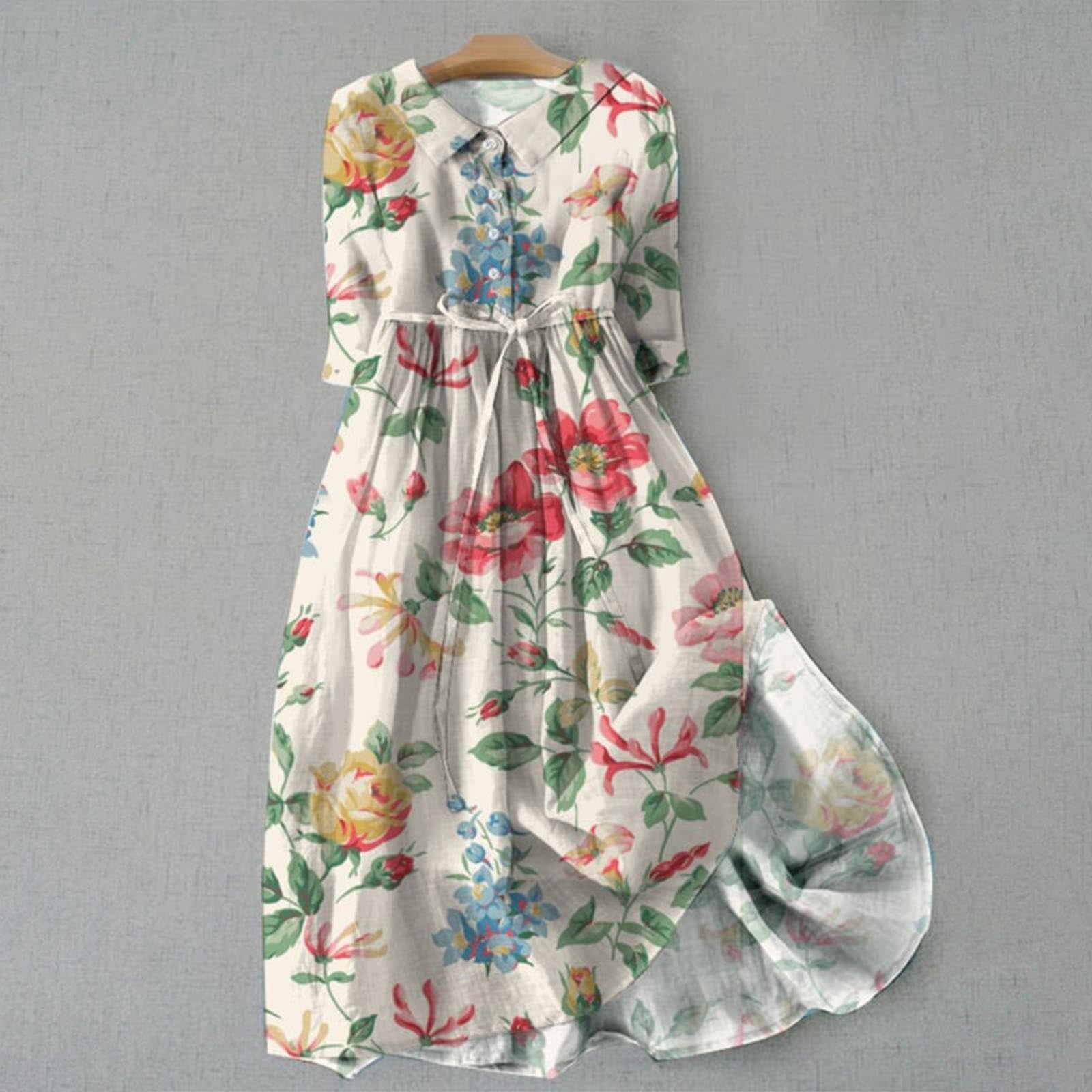 Click here for Eqwljwe Summer Saving!womens Cotton Floral Midi Dr... prices