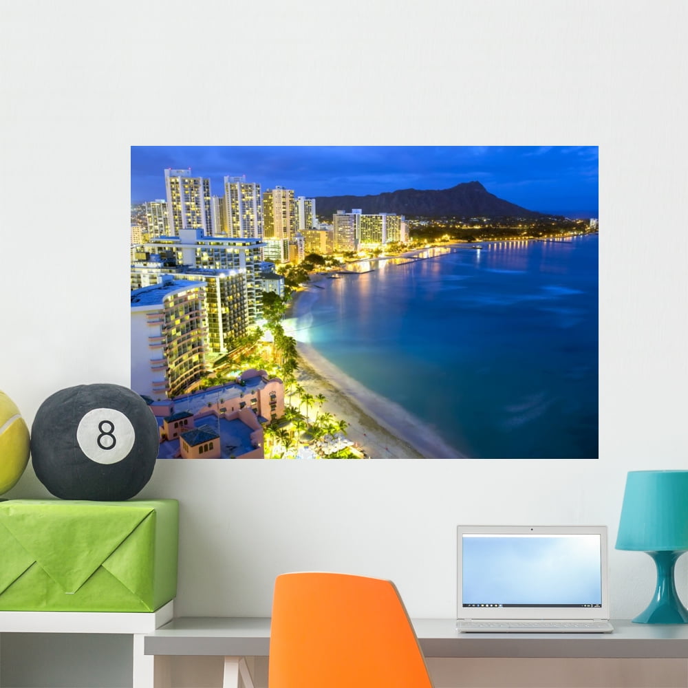 Waikiki Beach Honolulu Hawaii Wall Mural by Wallmonkeys Peel and Stick ...