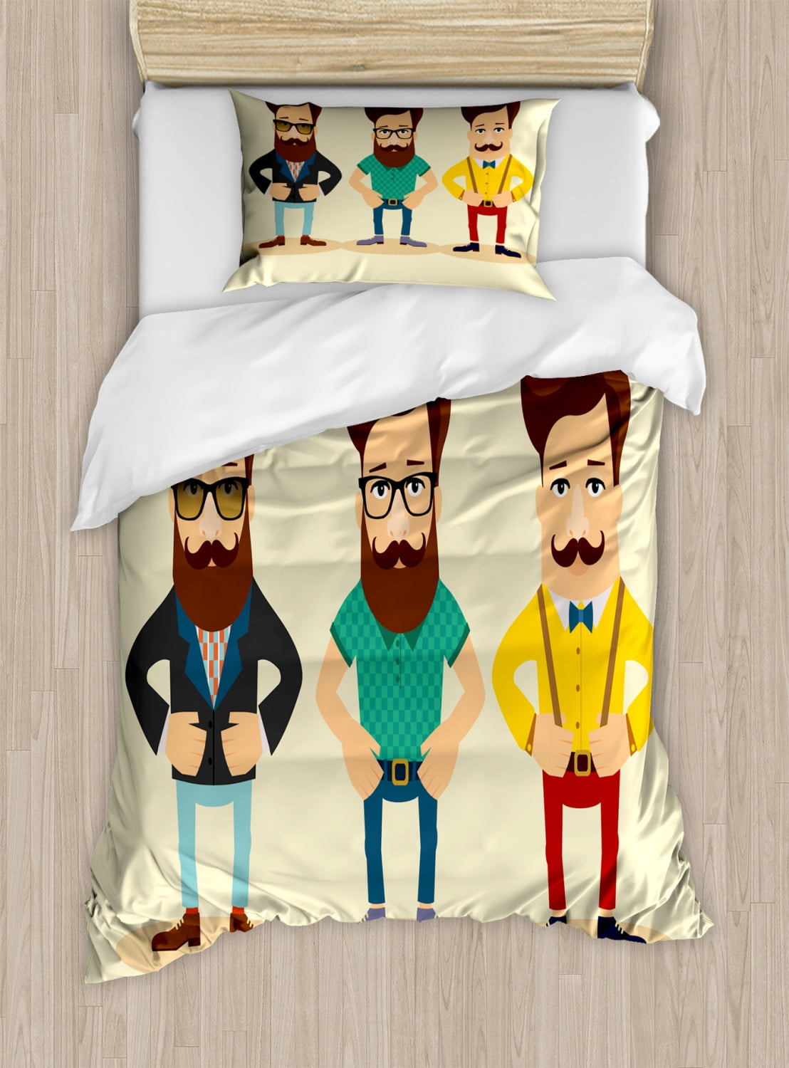 Geek Twin Size Duvet Cover Set, Hipster Fashion Themed Cartoon Image of ...