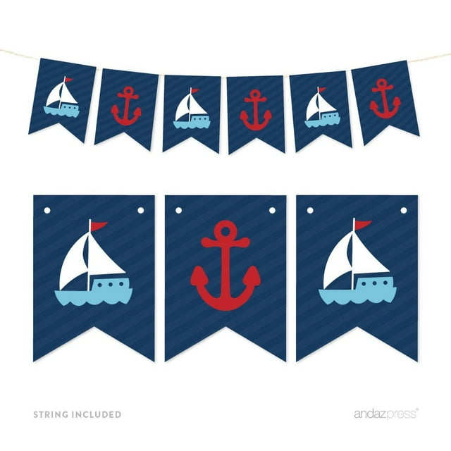 Blue Pennant Party Banner Nautical Anchor and Sailboat - Walmart.com