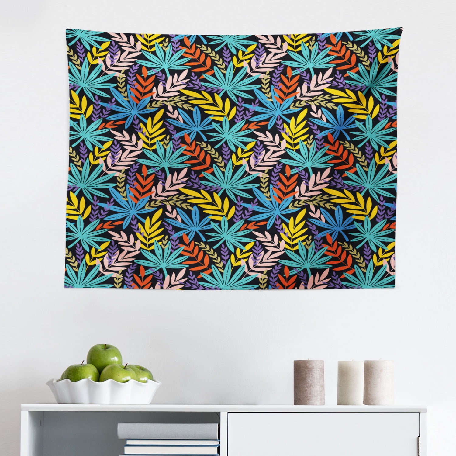 Leaves Tapestry, Repetitive Botanical Theme Abstract Trees Motifs Art ...