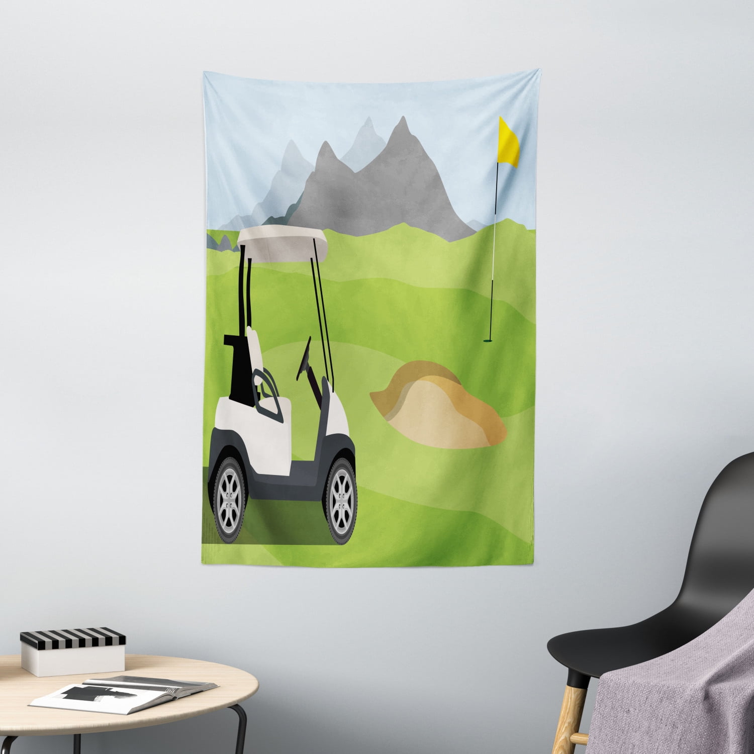 Golf Course Scene Tapestry, Cartoonish Golf Club Themed Mountains ...