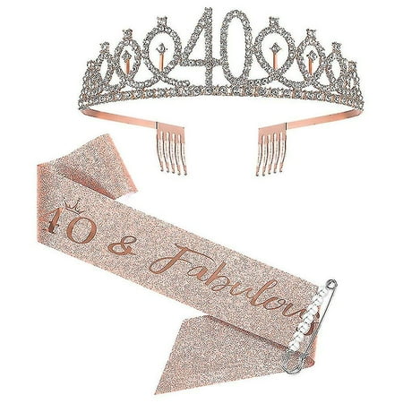 Women 40th Birthday Sash Tiara Crown 40 & Fabulous Shoulder Strap Tiara ...
