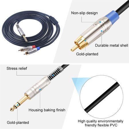 6.35mm TRS Male to Dual RCA Audio Cable Adapter Theater System Studio ...