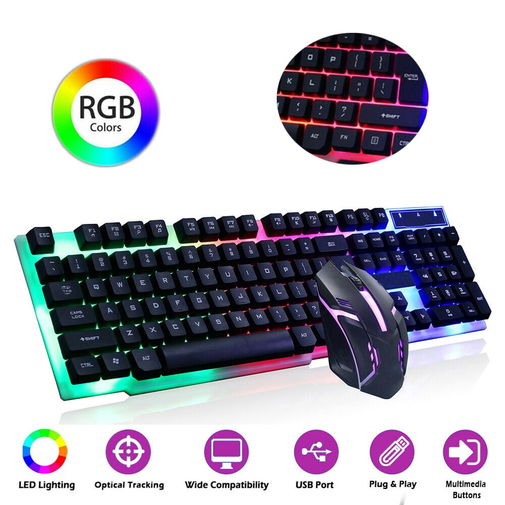 Gaming Keyboard And Mouse Combo Set Rainbow Glow Backlit Usb Keyboard Rgb Led Keyboard 104 Keys