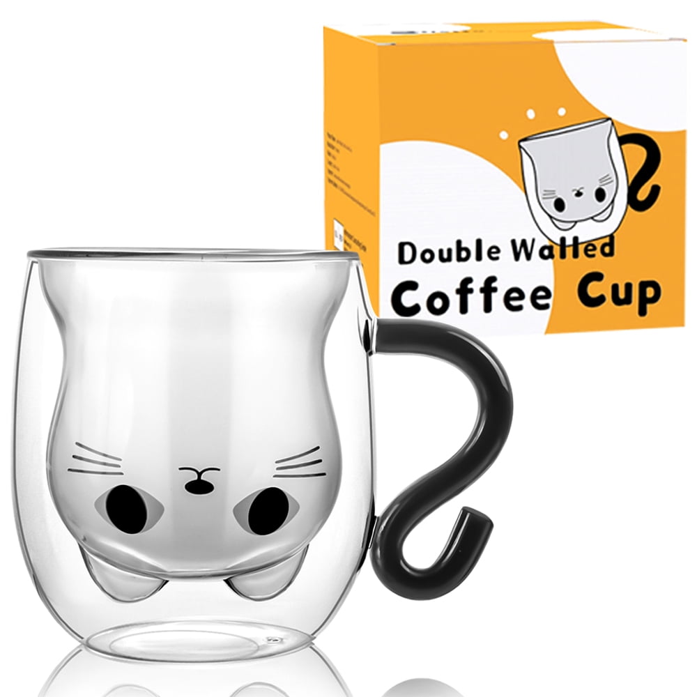 Click here for Celegrow Gift Cute Cat Double Wall Glass Mug  Blac... prices