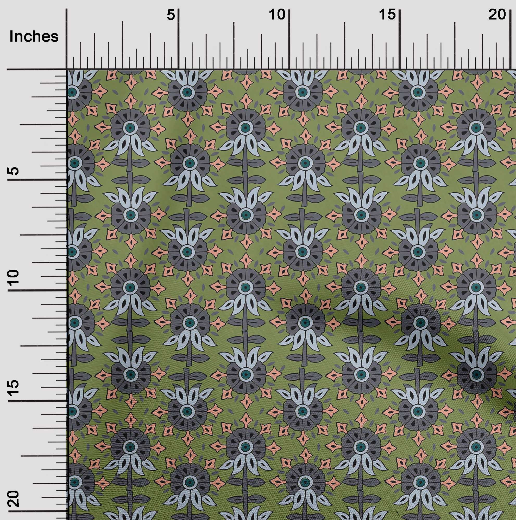 oneOone Viscose Jersey Fabric Leaves & Floral Block Print Fabric BTY 60 ...