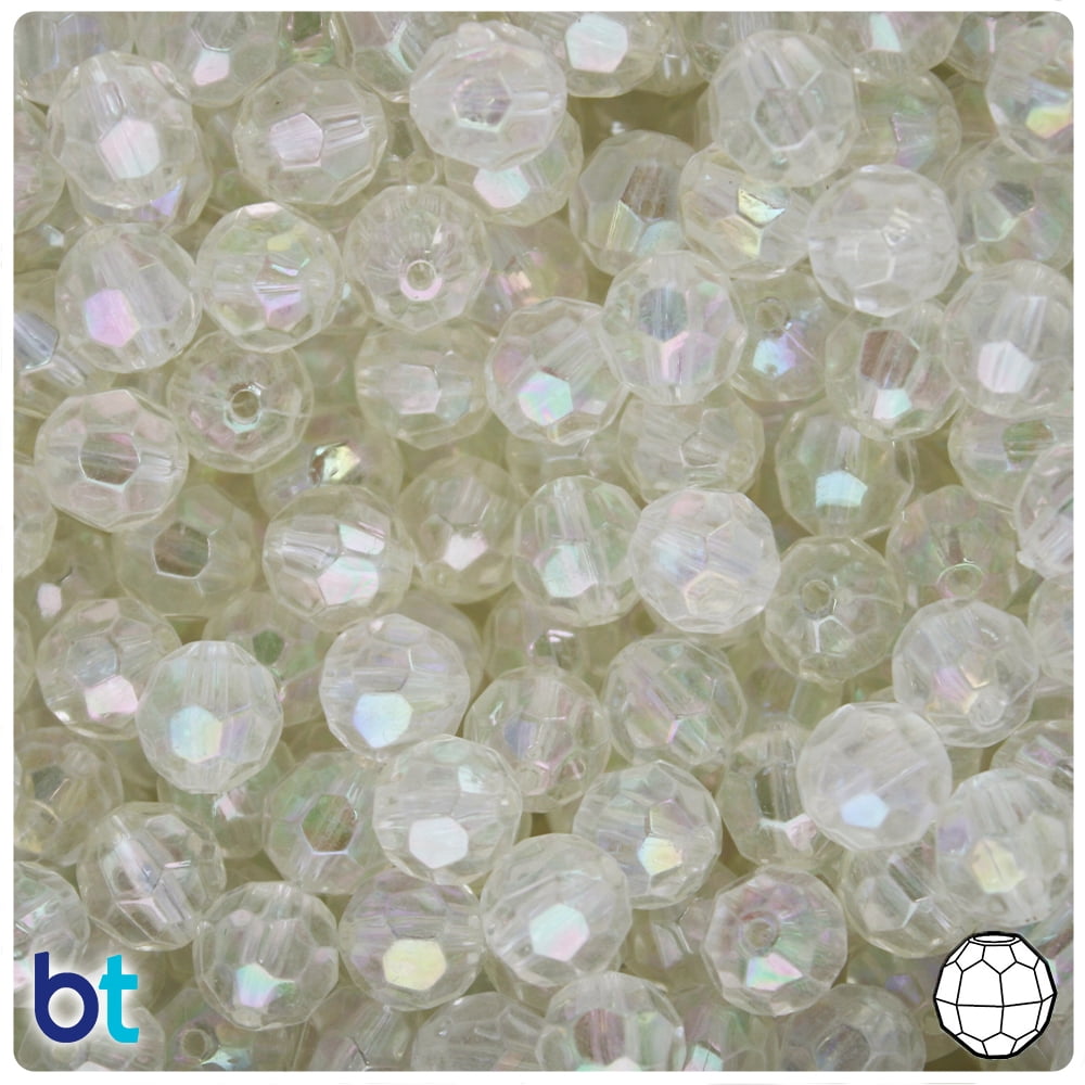 BeadTin Clear AB Transparent 10mm Faceted Round Plastic Beads (100pcs ...