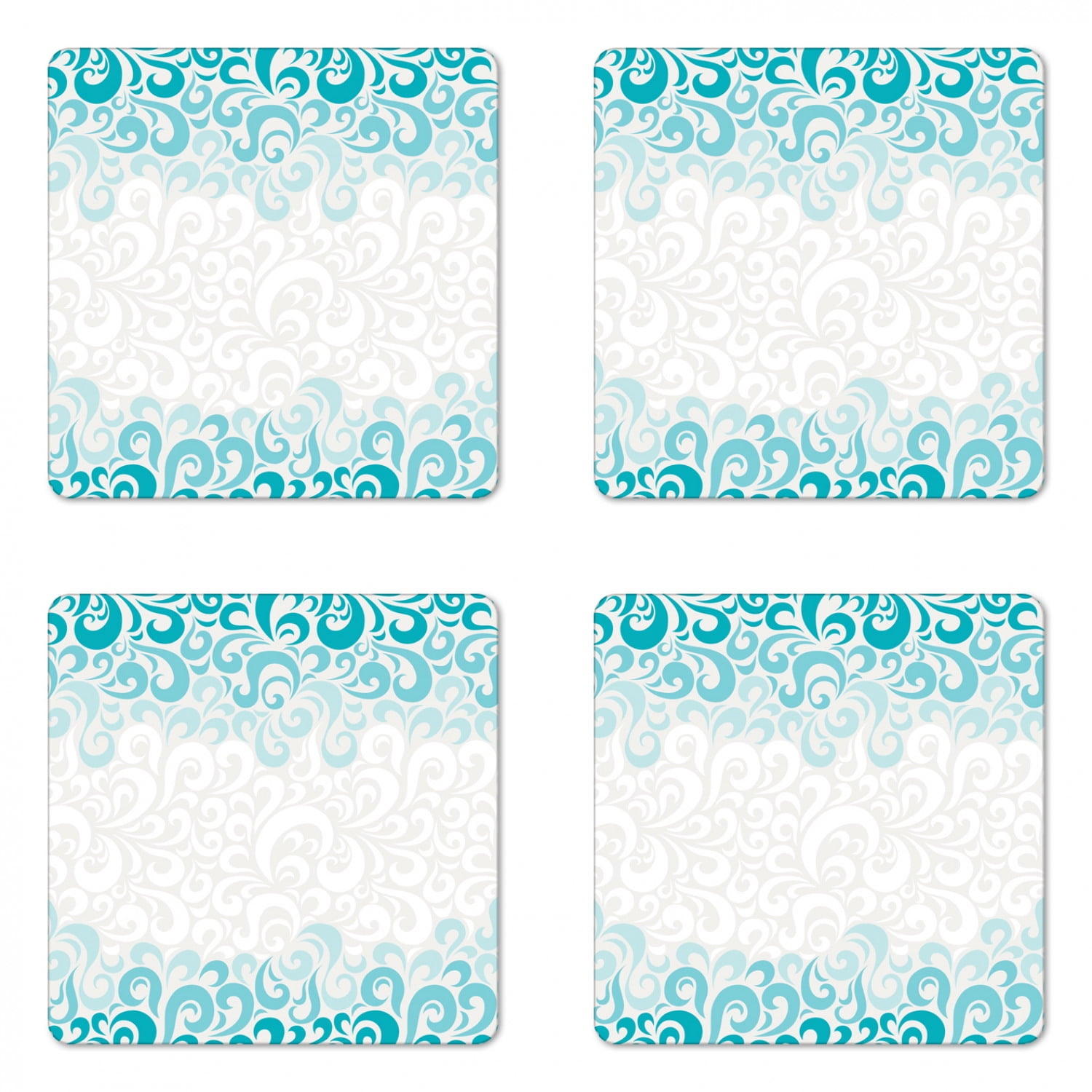 Turquoise Coaster Set of 4, Abstract Floral Flowers Pattern Classic ...