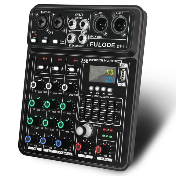 Pyle PMXU43BT 4 Channel Bluetooth Sound Board Mixer System for DJ ...