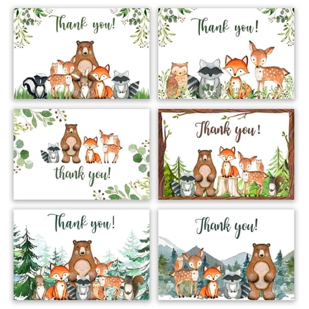 50 Woodland Thank You cards, 4x6 Forest Animals Thank You Notes with ...