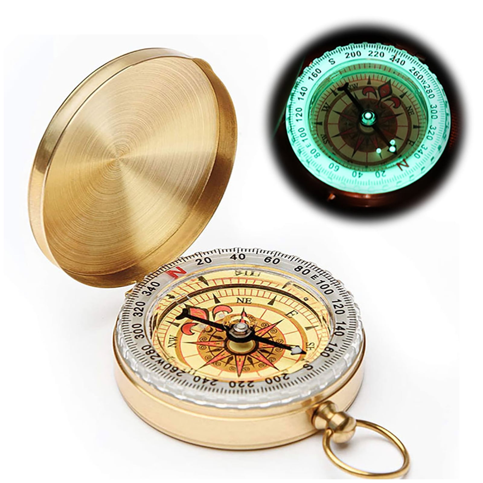 G50 Compass Pure Copper Pocket Watch Multifunctional Covered Luminous ...