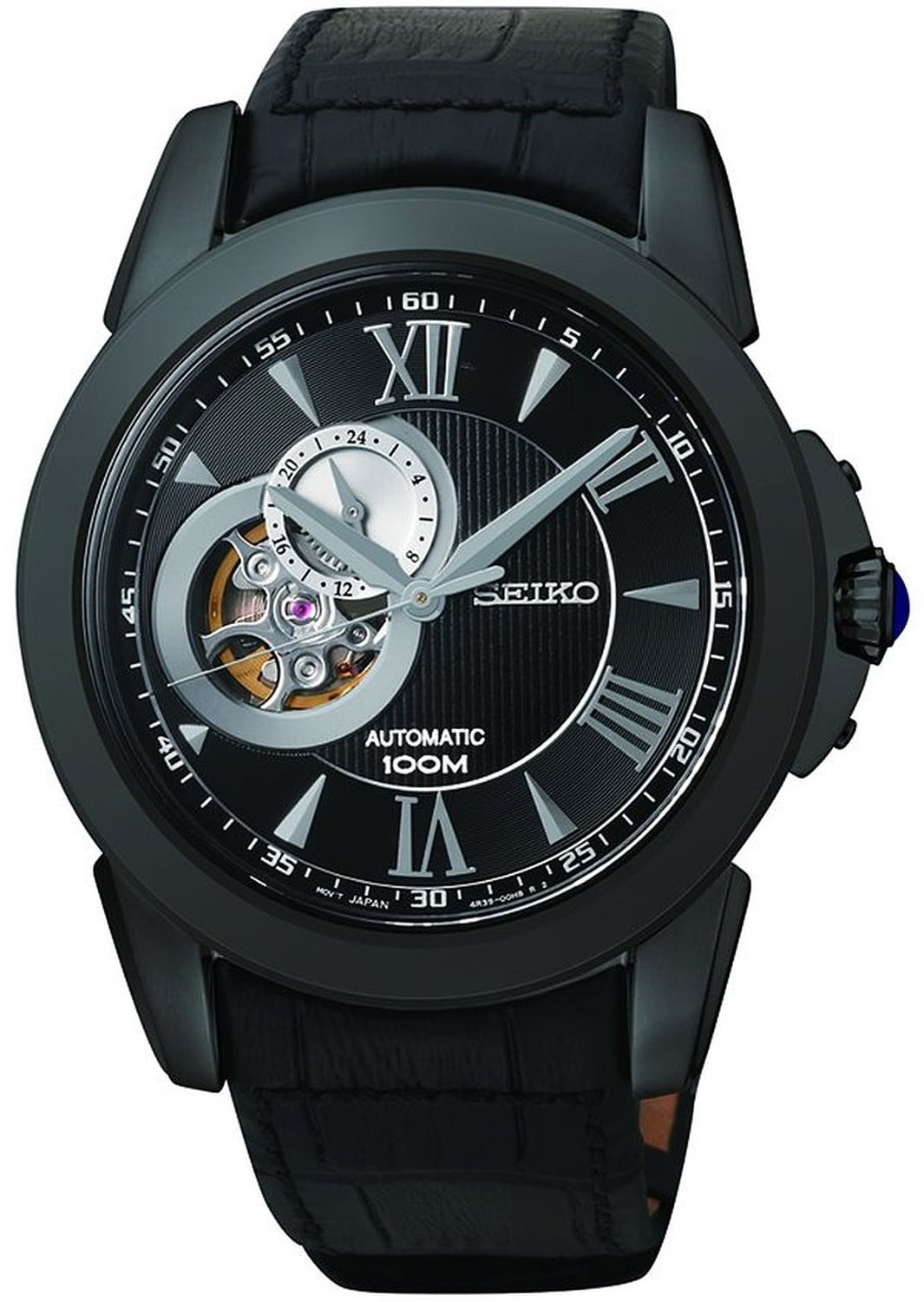 Seiko - Seiko Men's Premier Automatic Black Dial Black Leather Watch ...