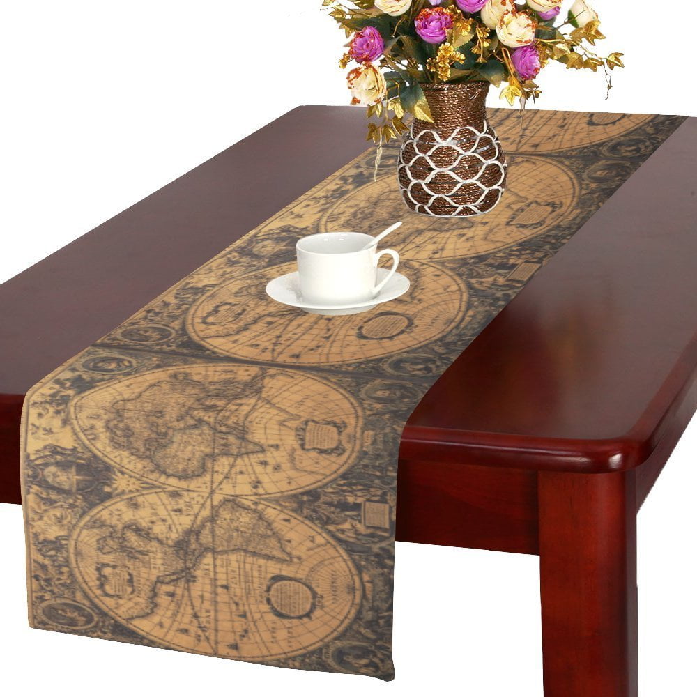 MYPOP Vintage World Map Table Runner 16x72 inch For Dinner Parties ...