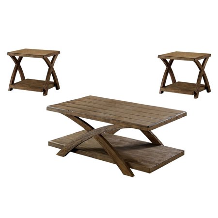 Furniture of America Pederson Rustic Wood 3-Piece Coffee Table Set in ...