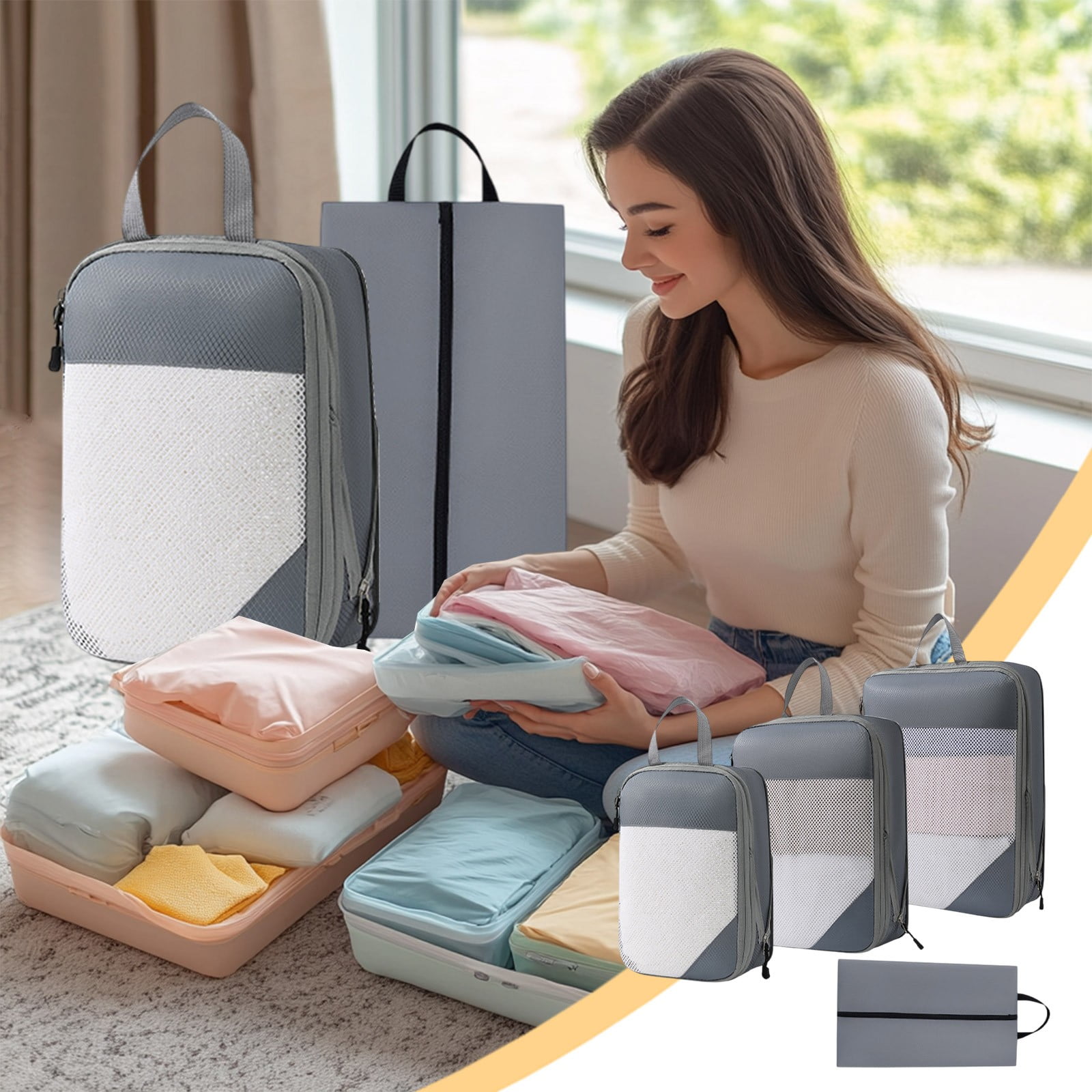 Boovnll 4 Set Packing Cubes For Travel  Multi-Functional Sorting Packages  Suitcase Organizer Compression Packing Cubes For Travel Luggage & Accessori