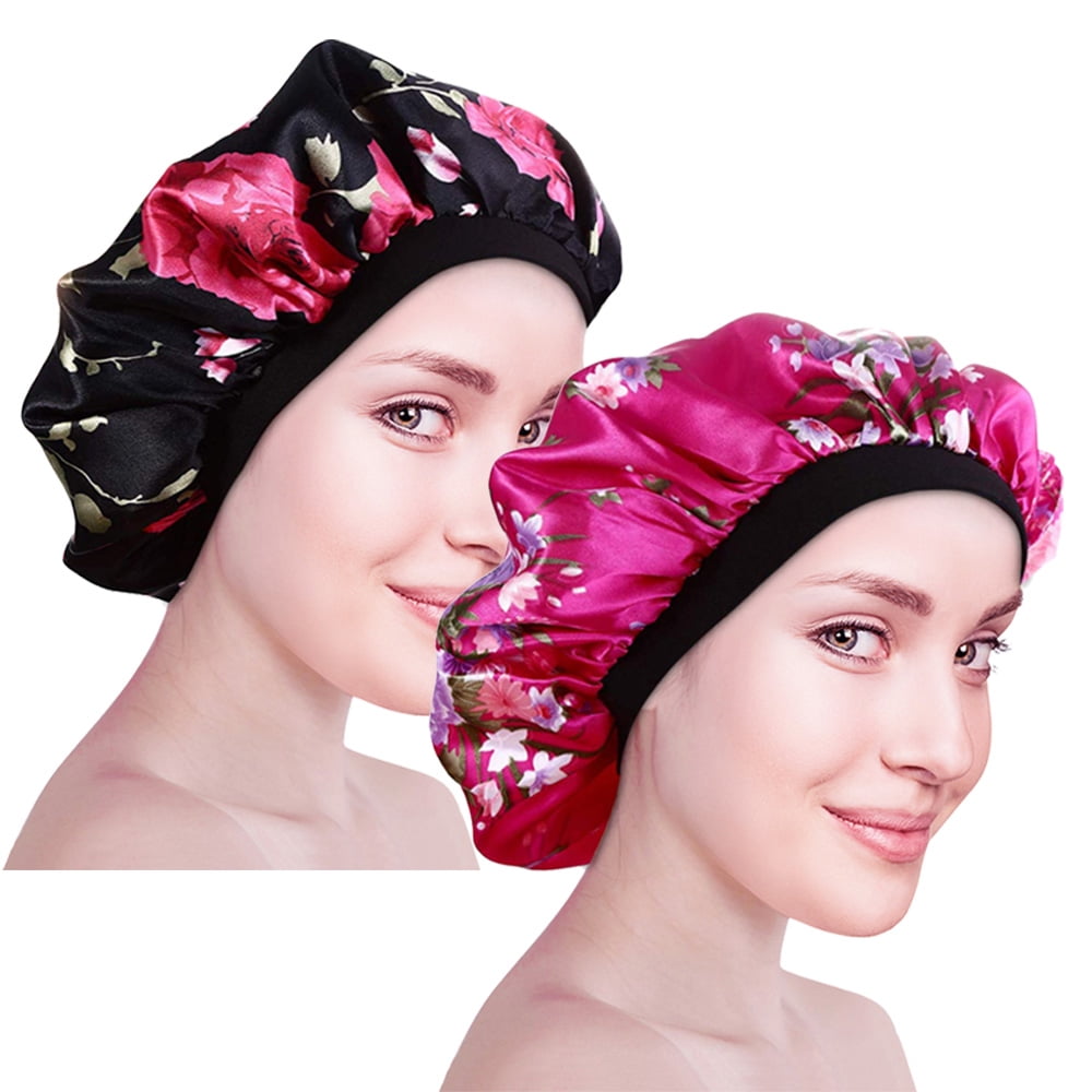 BUZIFU 2 Pack Soft Satin Sleep Cap Wide Band Salon Bonnet Night ...