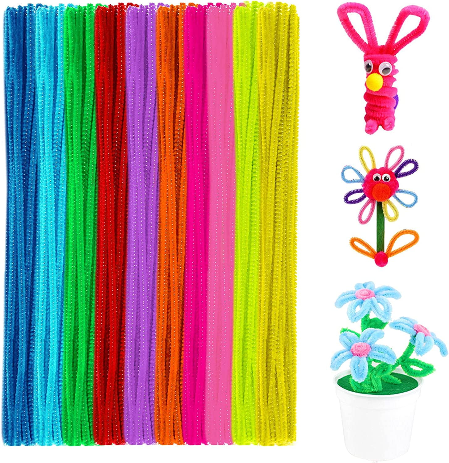 NOGIS Pipe Cleaners Craft Chenille Stems 100 Pcs Chenille Cleaners Kids ...