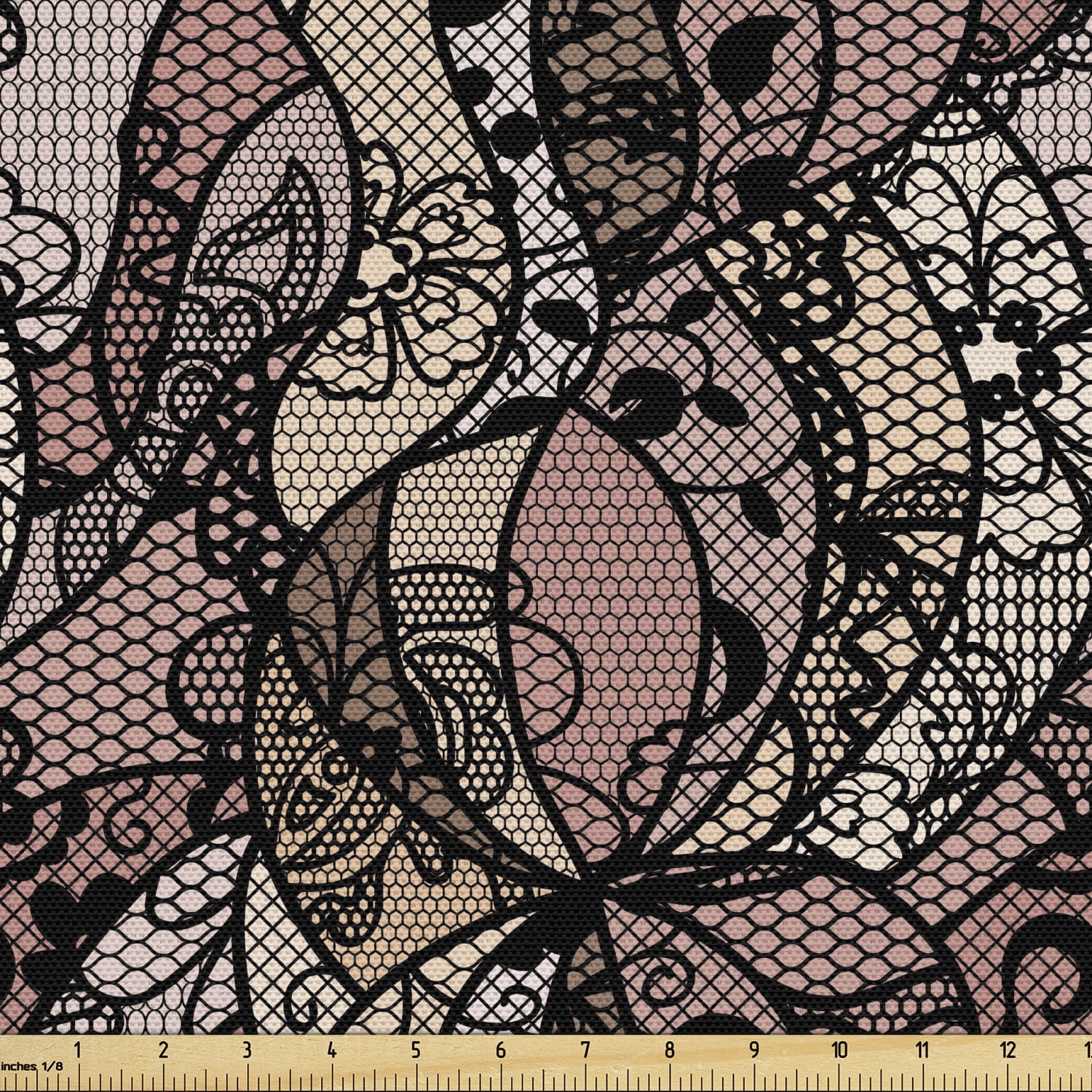 Victorian Fabric by the Yard, Black Lace Pattern with Geometric Shapes ...