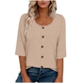 BADHUB Women's Casual Solid Color Crewneck 3/4 Sleeve Fashion Blouse ...