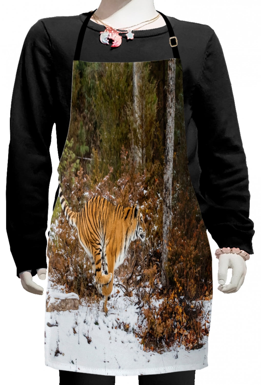 Safari Kids Apron, Bengal Tiger in Snowy Jungle Hunting and Cruising ...