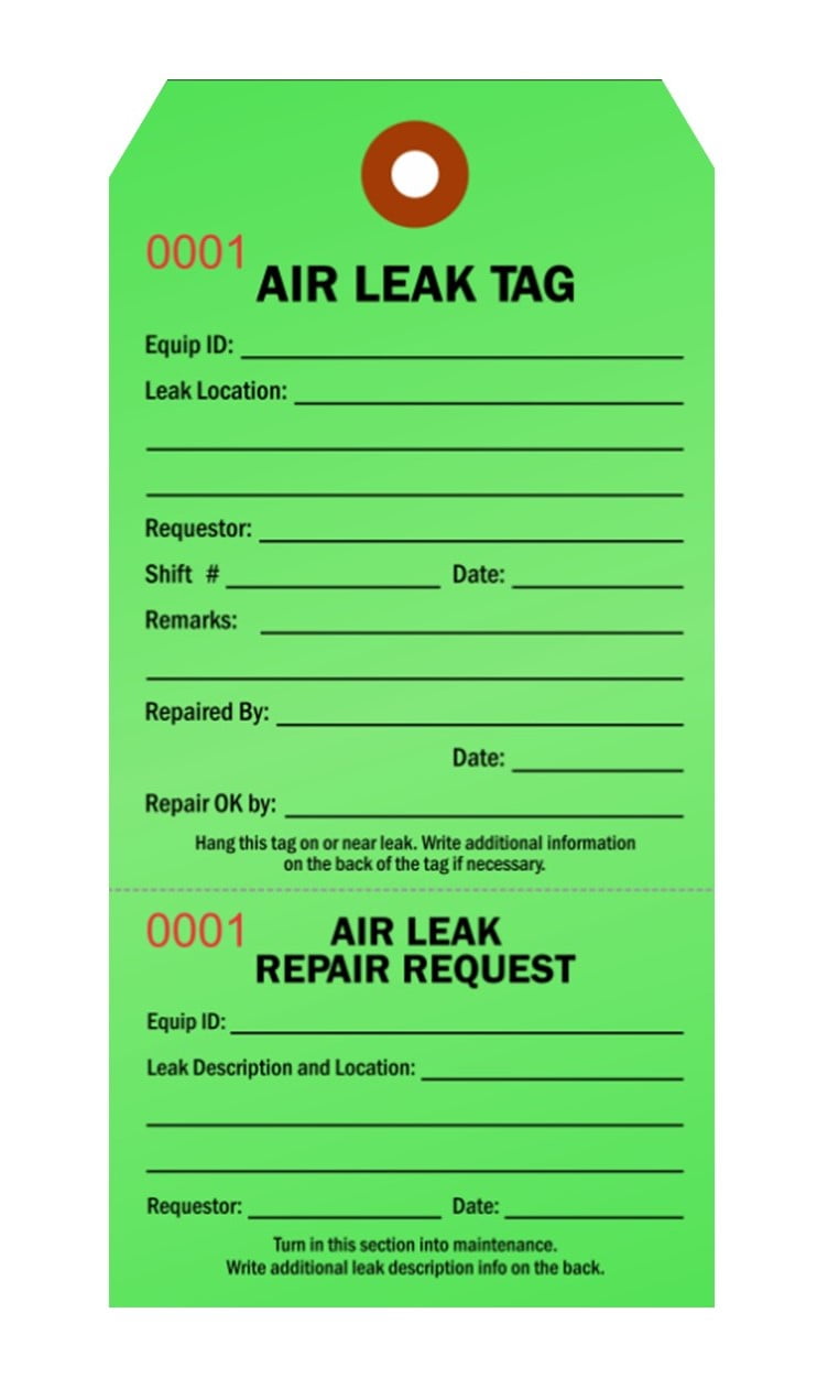AIR LEAK Tag - Repair Request, 2-Part Numbered, 2-7/8" x 5-3/4 ...