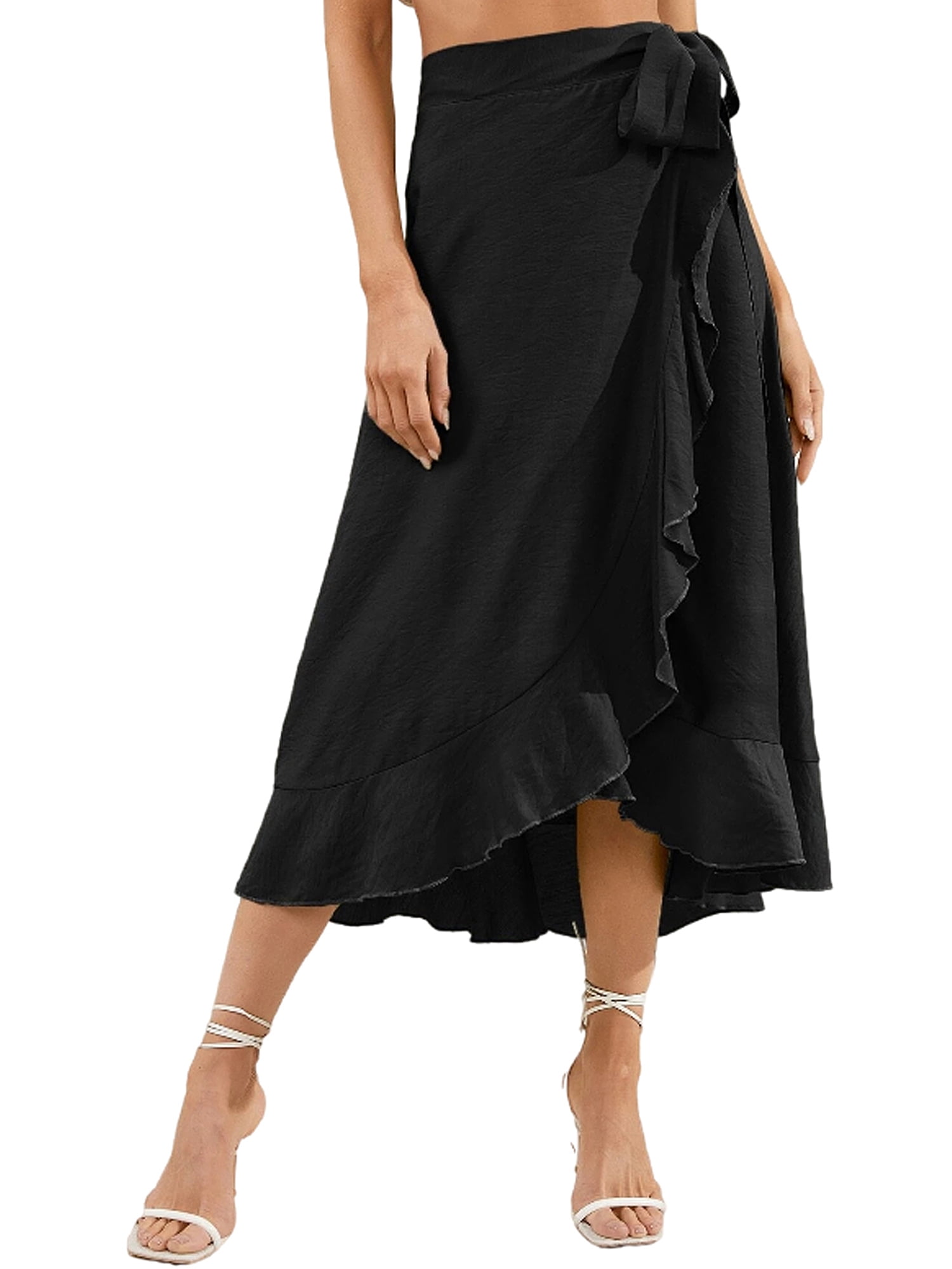 Hanerdun Women Wrap Skirts Female A-Line High Waist Ruffle Midi Skirt ...