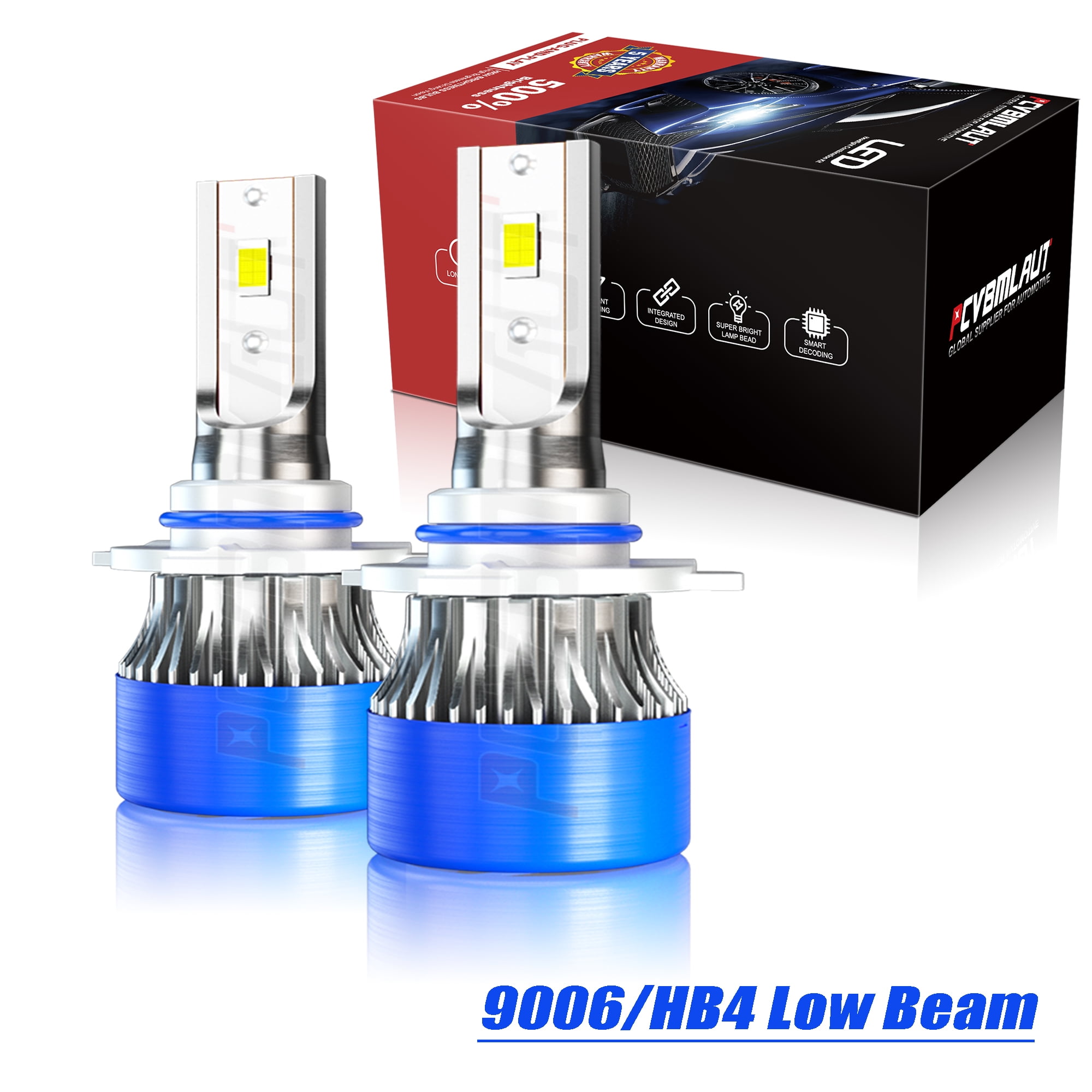 9006 LED Low Beam Bulbs Plug&Play Cool White 300% Brighter 6000K With ...