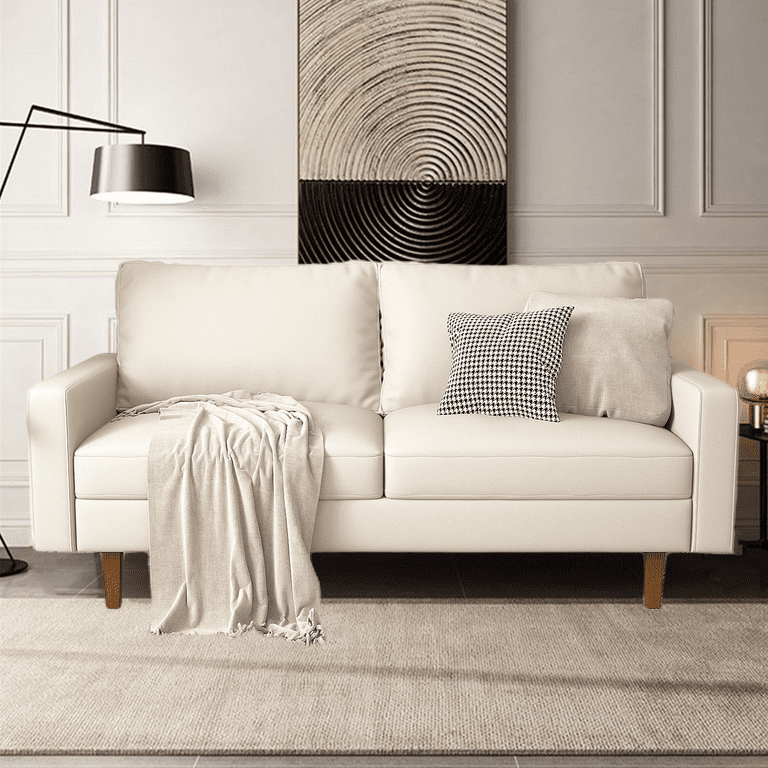 White Leather Mid Century Sofa | Baci Living Room