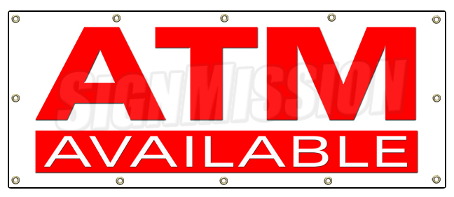 ATM BANNER SIGN automatic bank machine auto teller cash here signs ...