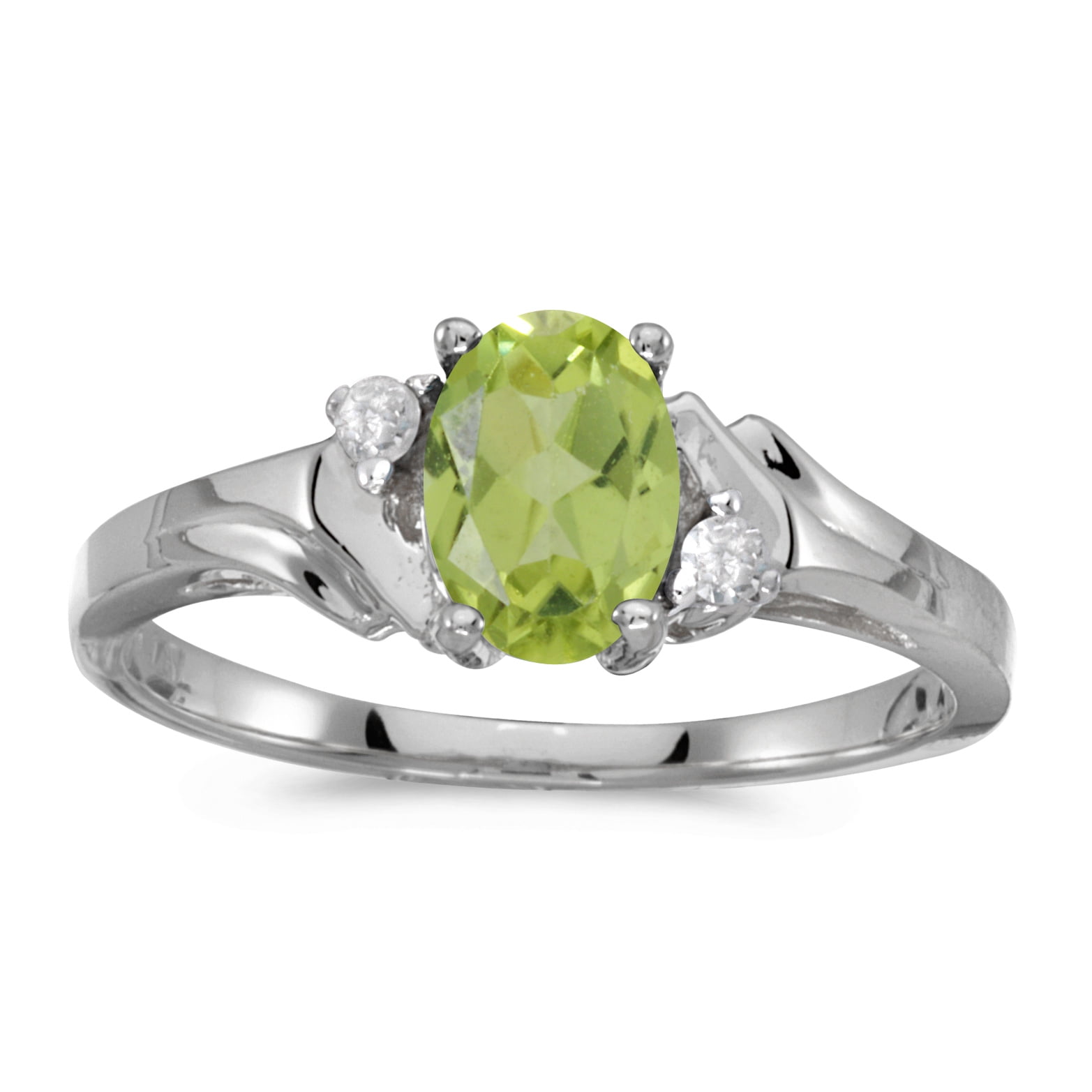 Direct-Jewelry - 10k White Gold Oval Peridot And Diamond Ring - Walmart ...