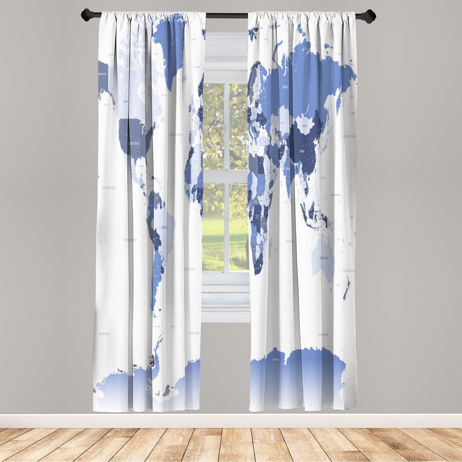 Earth Window Curtains, Detailed World Map with All Countries Major ...