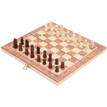 Foldable Wooden Chess Set, Portable 3 in 1 Wooden Hockey, Draughts and ...