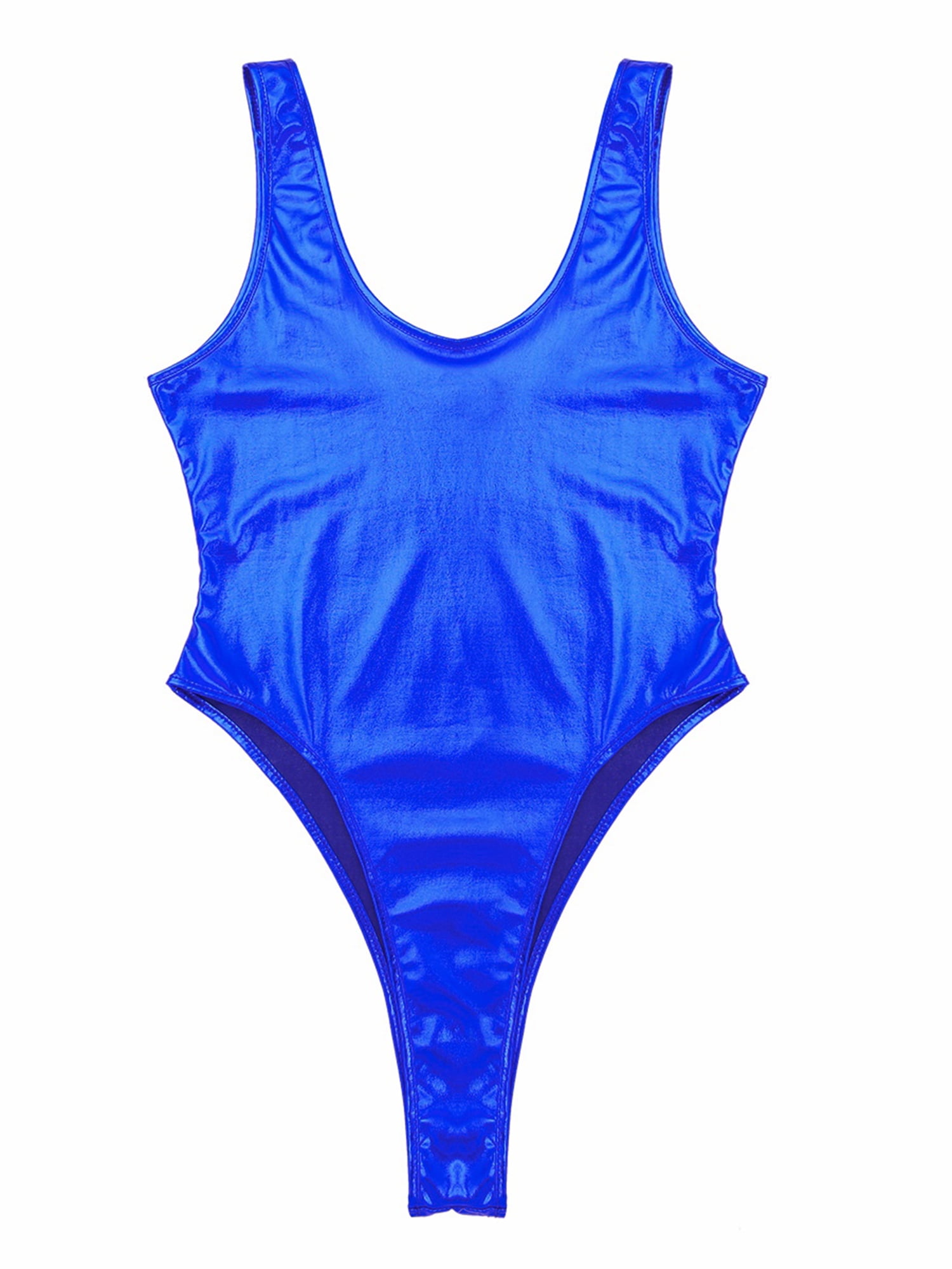 Chictry Womens One Piece Shiny Metallic Bodysuit High Cut Gymnastics