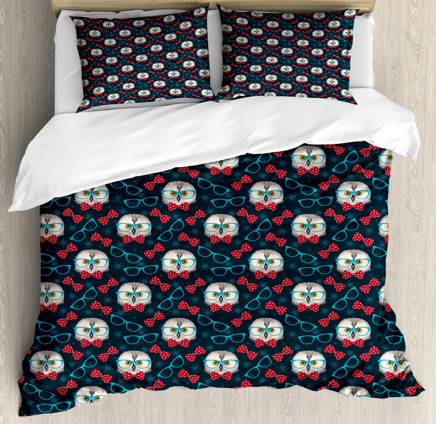Geek Queen Size Duvet Cover Set, Pattern with Snowflakes and Stylized ...