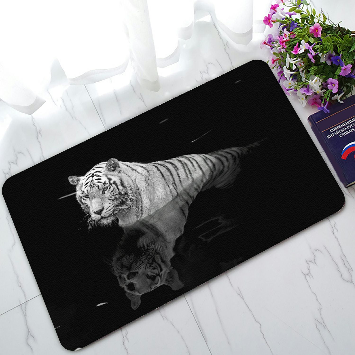 PHFZK Animal Doormat, Black And White Tiger Standing in Water Doormat ...