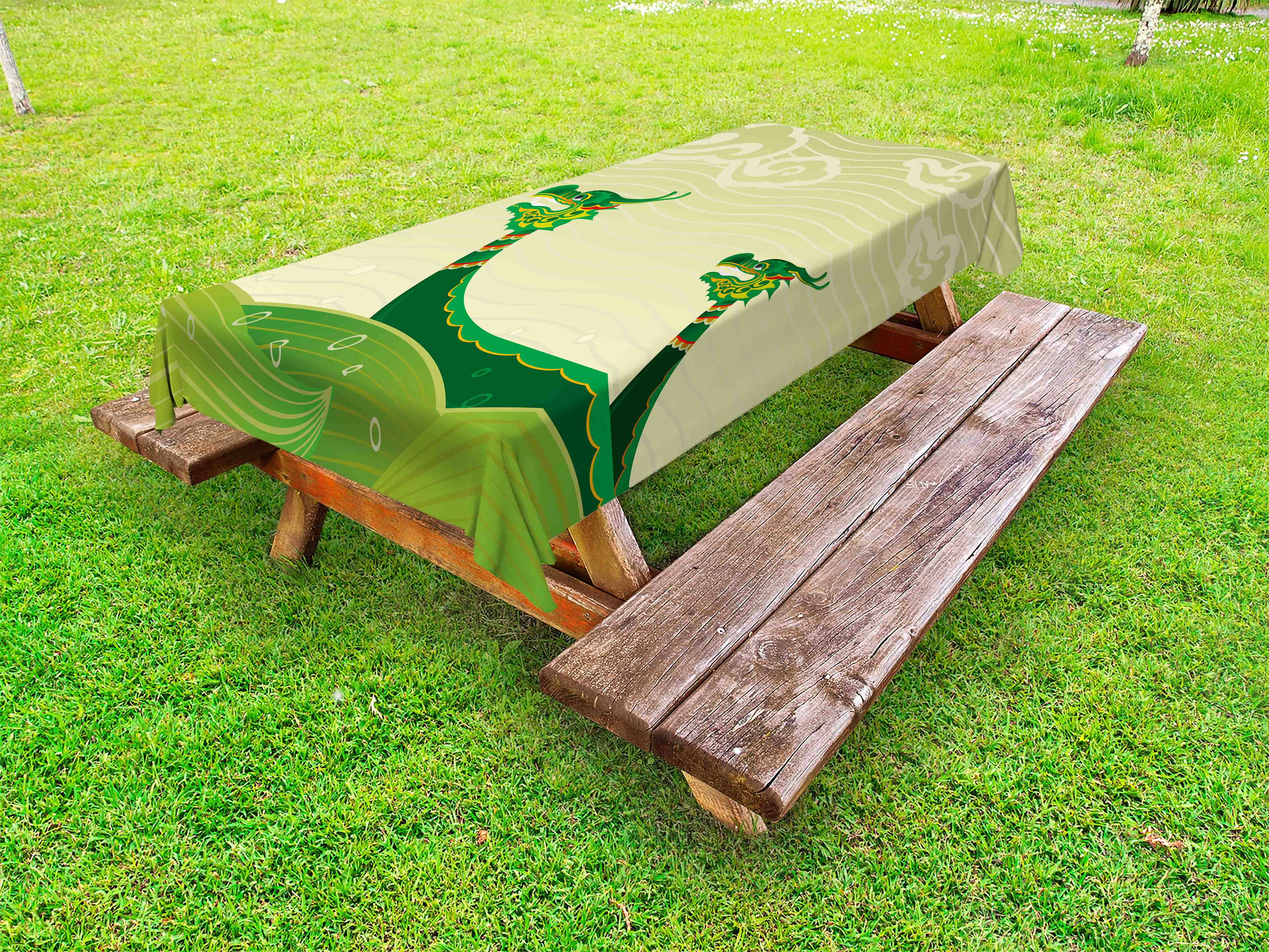 Dragon Outdoor Tablecloth, Tatsu Mythical Animal Stylized Chips in ...