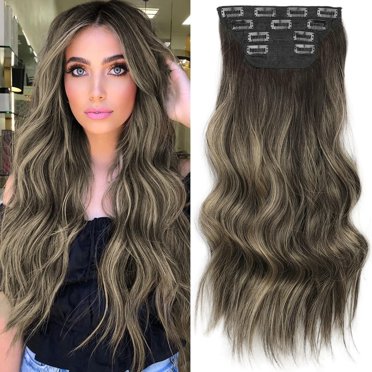 Clip in Long Wavy Synthetic Hair Extension 20 Inch Dark Brown 4PCS ...