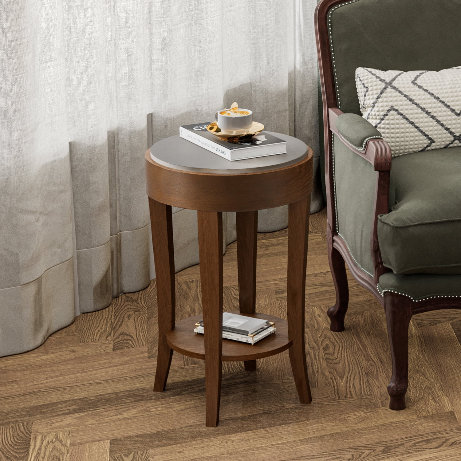 COSIEST 2-Tier Classic Brown Round MDF Wood Accent Side Table - Walmart.com