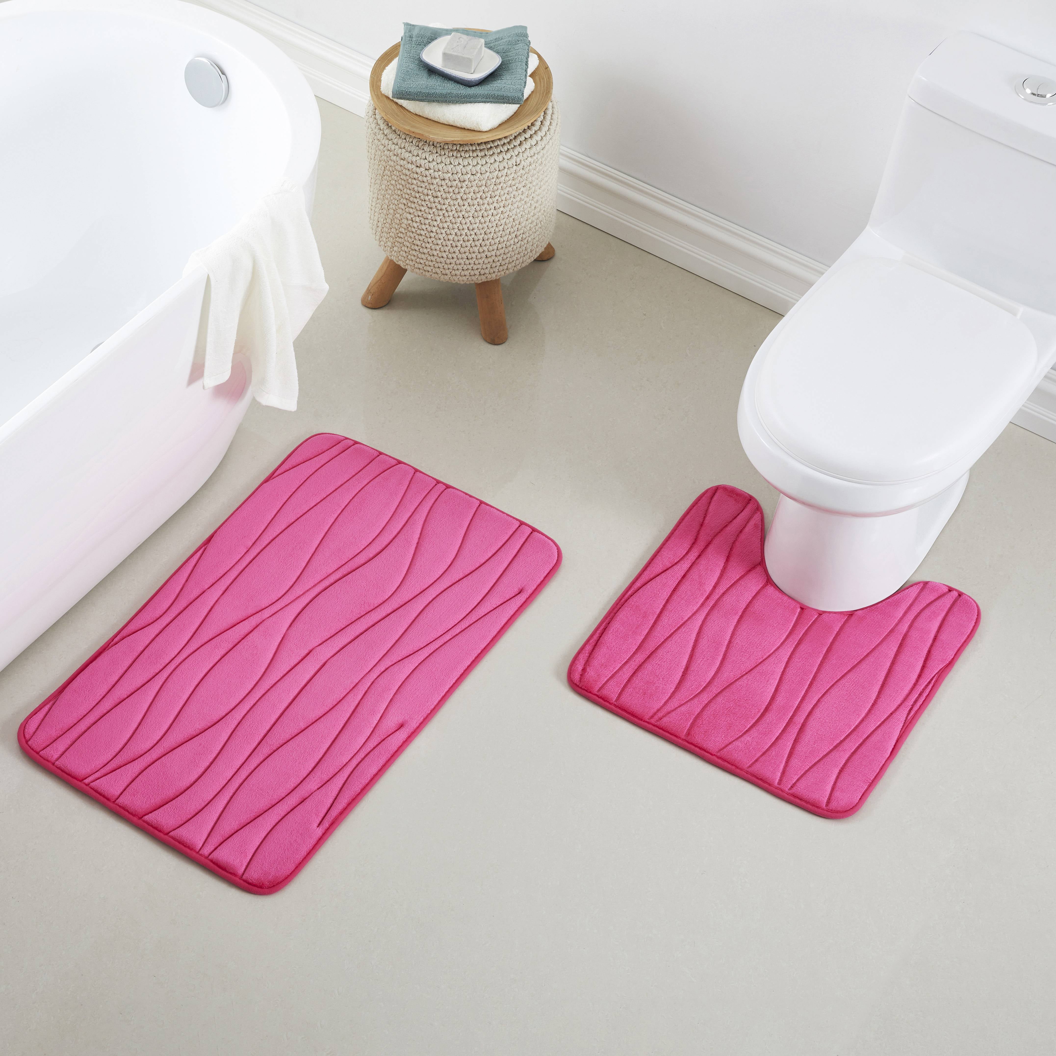 2 Piece Swirls Design Embossed Solid Color Memory Foam Soft Bathroom ...