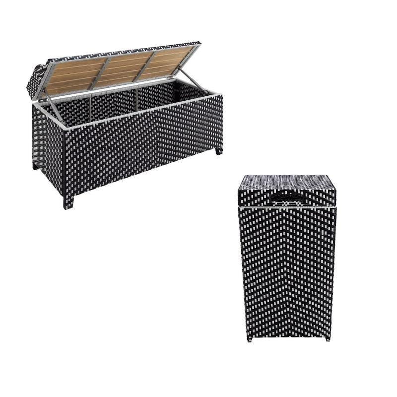 FOA Black Aluminum/Wicker Metal Storage Bench & Deck Box Outdoor Set of ...