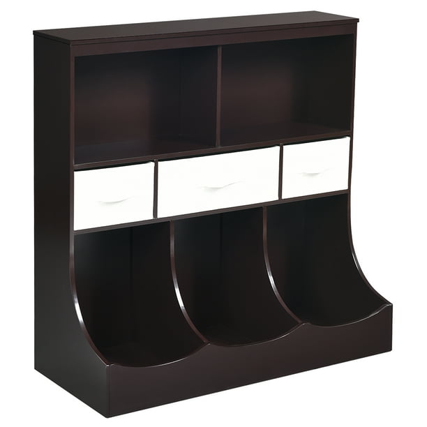 Costway Freestanding Combo Shelf Cubby Bin W/3 Baskets Brown - Walmart.com