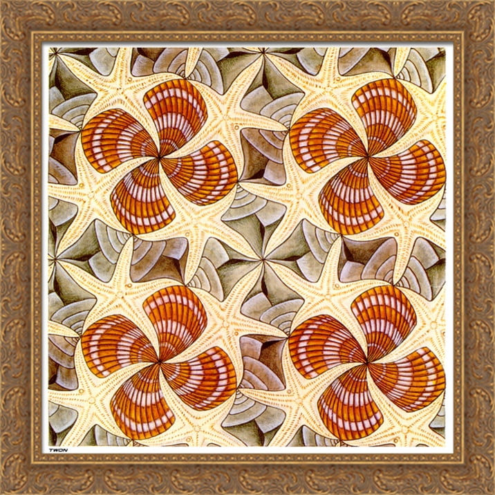 Shells and Starfish 28x28 Large Gold Ornate Wood Framed Canvas Art by M ...