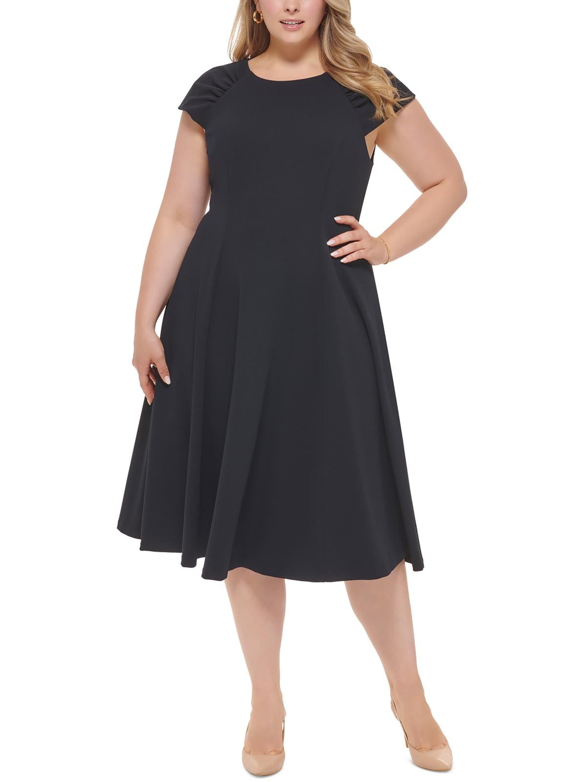 Calvin Klein Womens Plus Cap Sleeve Long Midi Dress