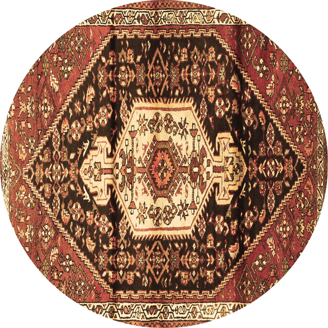Ahgly Company Indoor Round Persian Brown Traditional Area Rugs, 6 ...