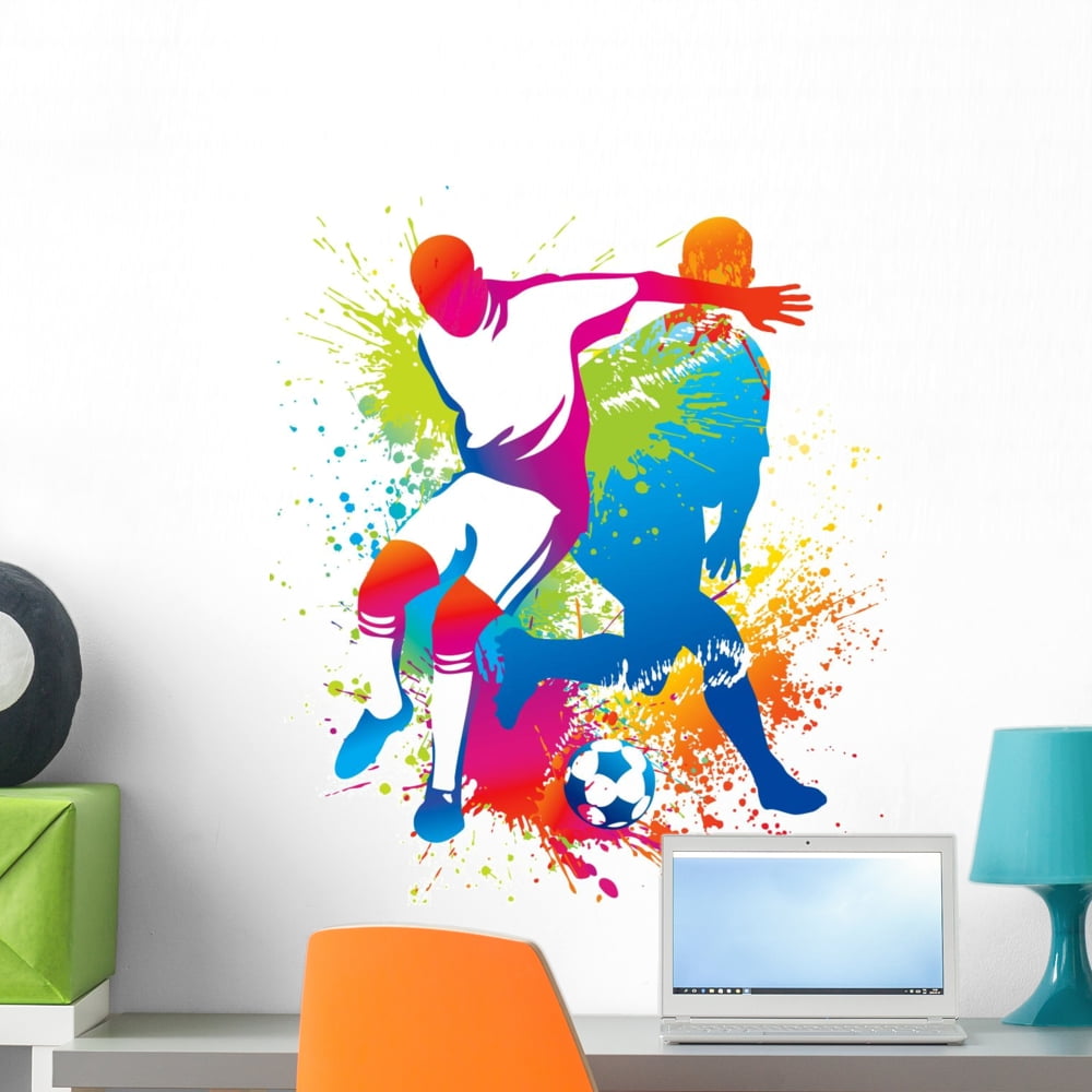 Soccer Players with Soccer Wall Decal by Wallmonkeys Peel and Stick ...