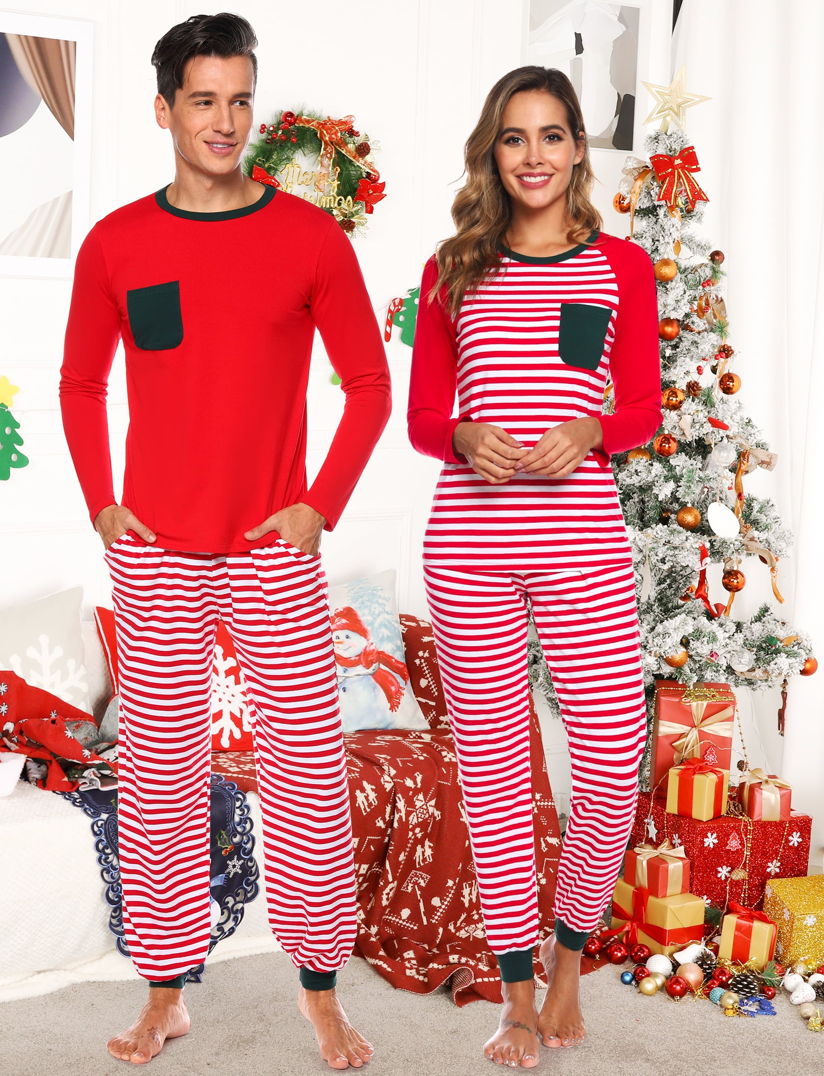 Purcoar Christmas Pajamas for Family Stripe Sleepwear Sets Men S-XXL ...