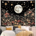 Enchanted Floral Tapestry Wall Hanging Celestial Moon & Stars Night Sky ...